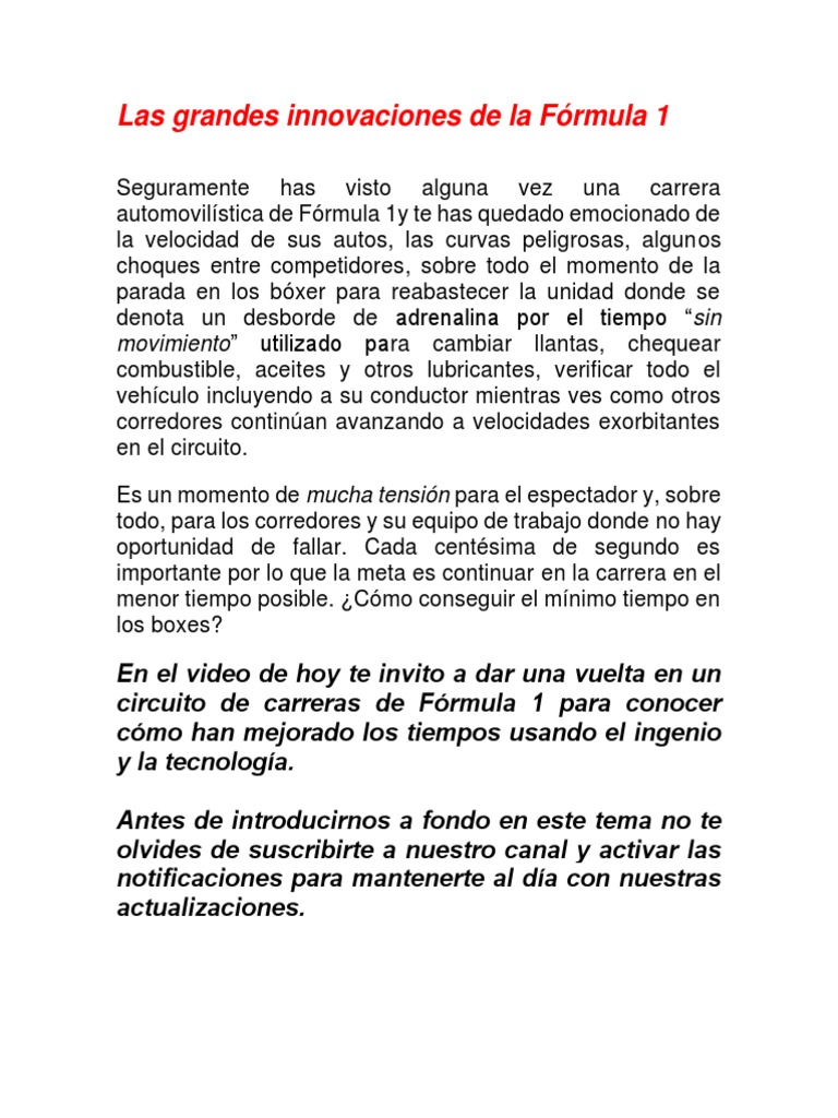 LAS GRANDES INNOVACIONES de La Fórmula 1 V1.1 | PDF | Formula Uno | Coche