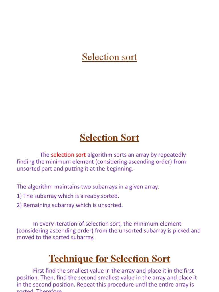 Unit 2 Selection Sort Pdf Algorithms Computing 9759