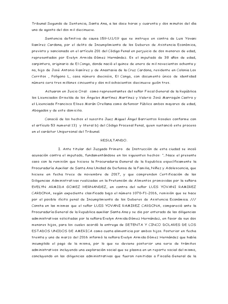 SENTENCIA ABSOLUTORIA Causa 159-U-1-19 Copia para CSJ | PDF | Sentencia ...