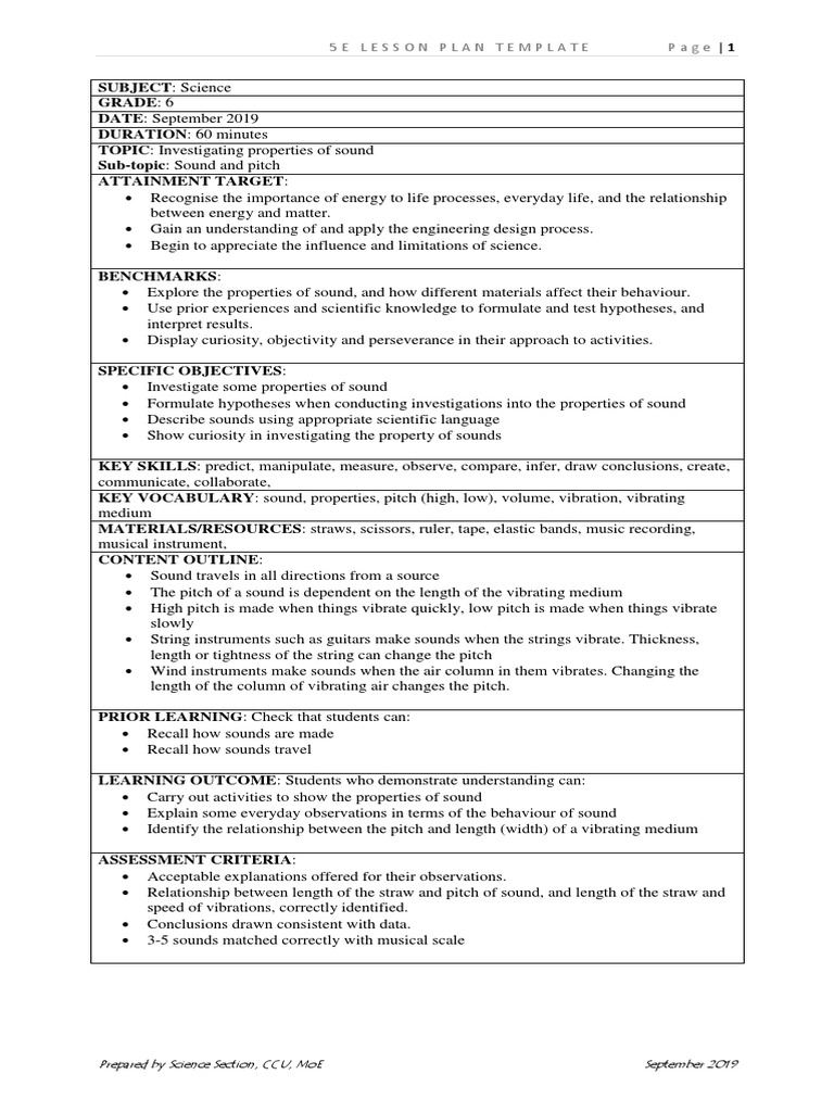 Grade 6 Science: Sound Properties | PDF | Sound | Teachers