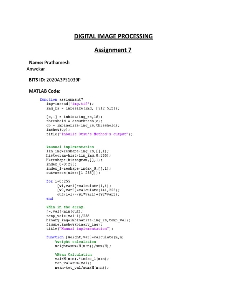 Assignment7 Digital Image Processing | PDF