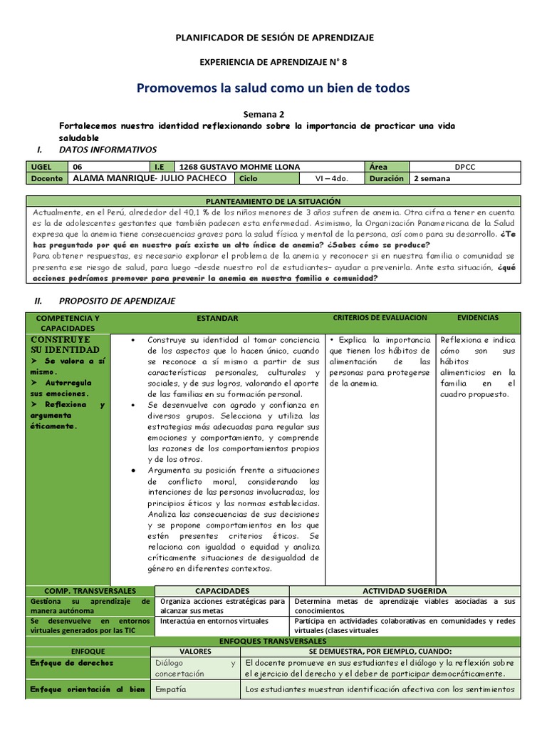 Sesion DPCC EDA 8 3 y 4° Sem 2 | PDF | Evaluación | Igualdad de género