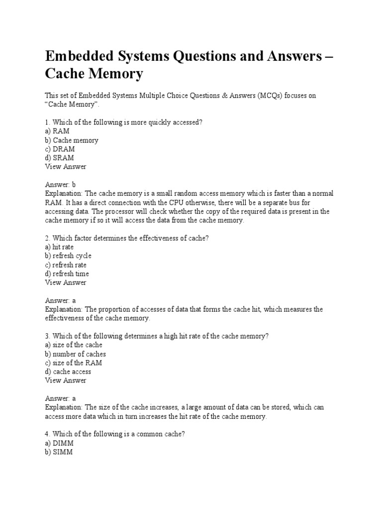 MCQs On Cache Memories | PDF | Cpu Cache | Random Access Memory MCQs On Cache Memories | PDF | Cpu Cache | Random Access Memory