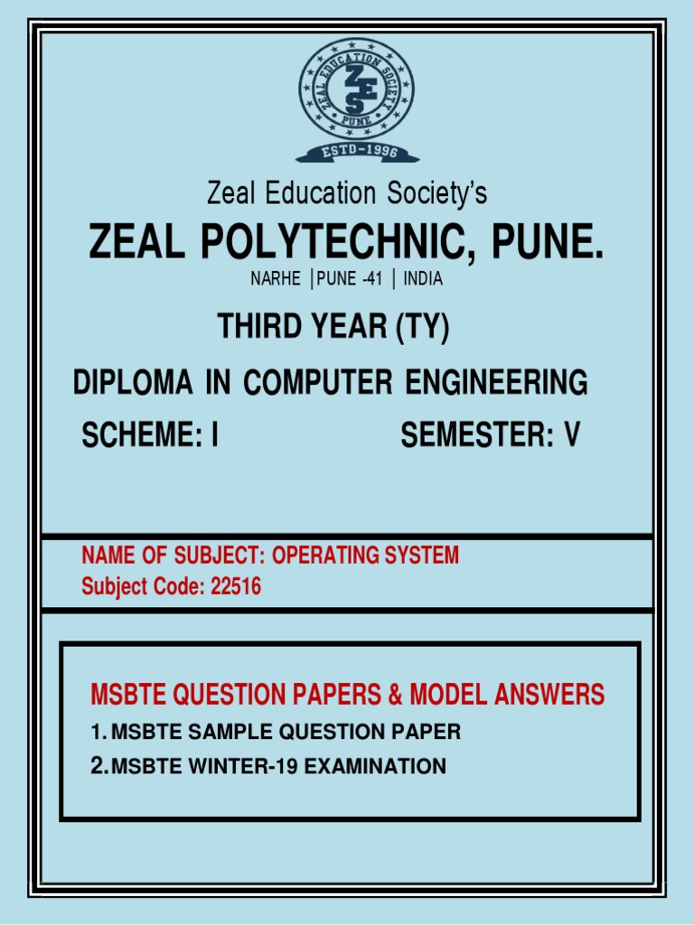 Zeal Polytechnic, Pune.: Third Year (Ty) Diploma in Computer Engineering Scheme: I Semester: V ...