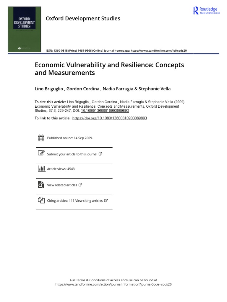 Economic Vulnerability and Resilience Concepts and Measurements | PDF ...