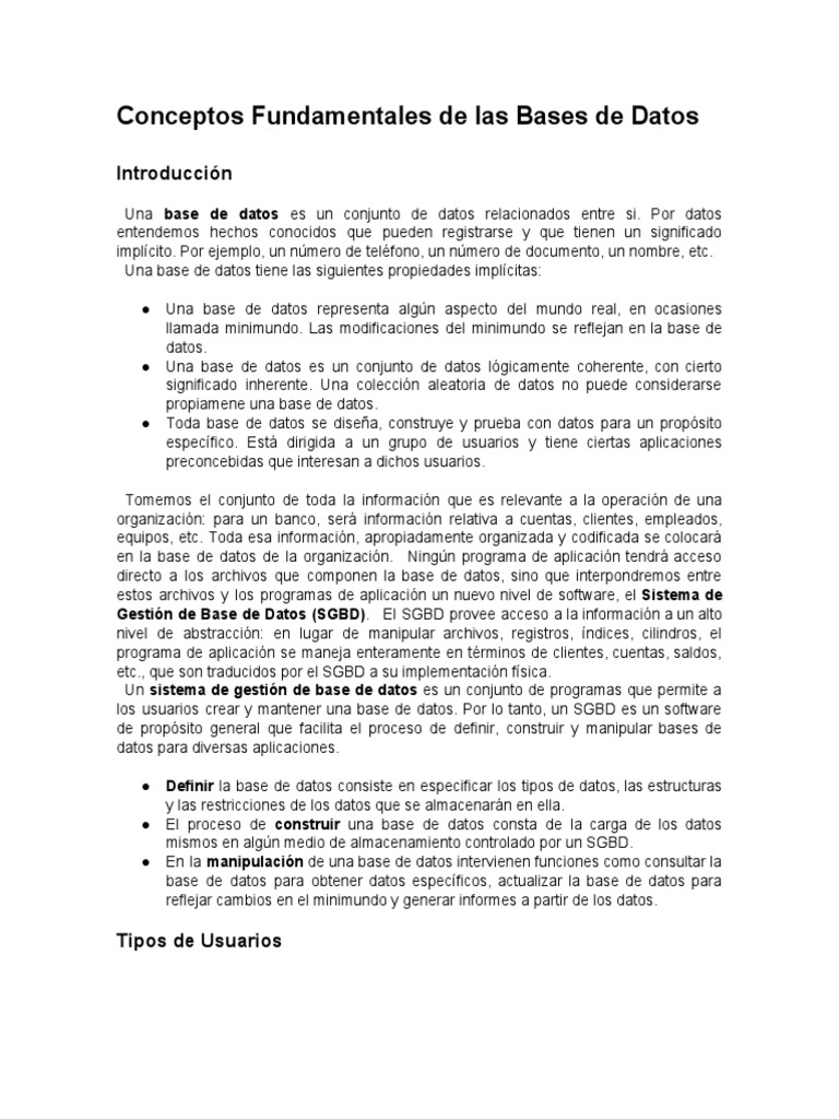 01 SGBD ConceptosFundamentales 1114 | PDF | Bases de datos | Lenguaje de programación