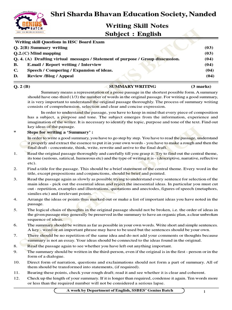 Writing Skill Notes | PDF | English Grammar | Part Of Speech