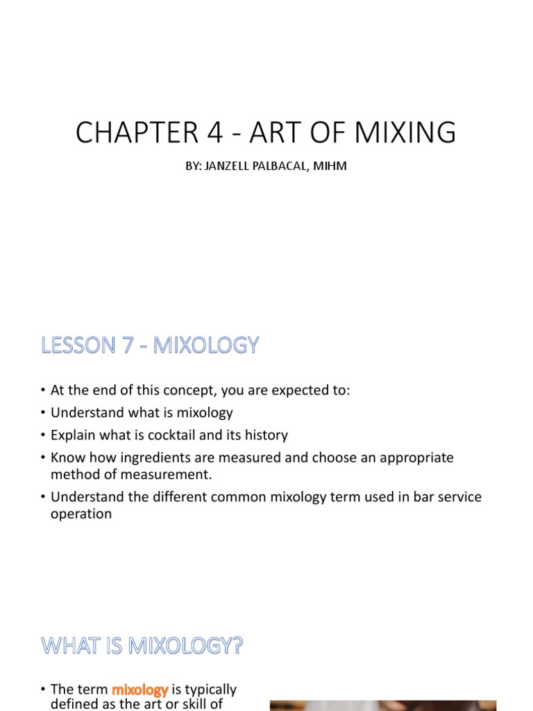 Lesson 7 PPT-Mixology | PDF | Cocktails | Drink