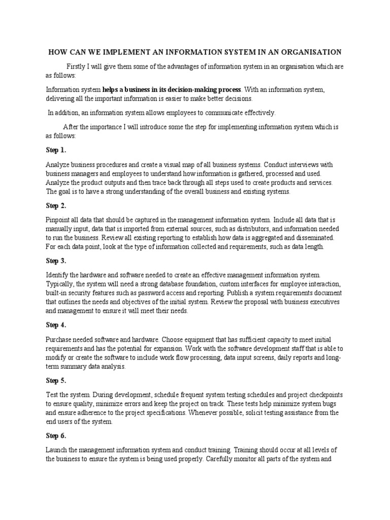 How Can We Implement An Information System in An Organisation | PDF ...