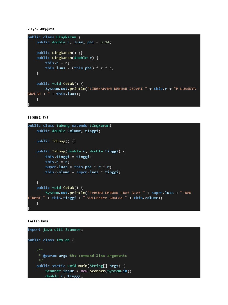 Java Circle and Cylinder Class with Volume Calculation | PDF ...