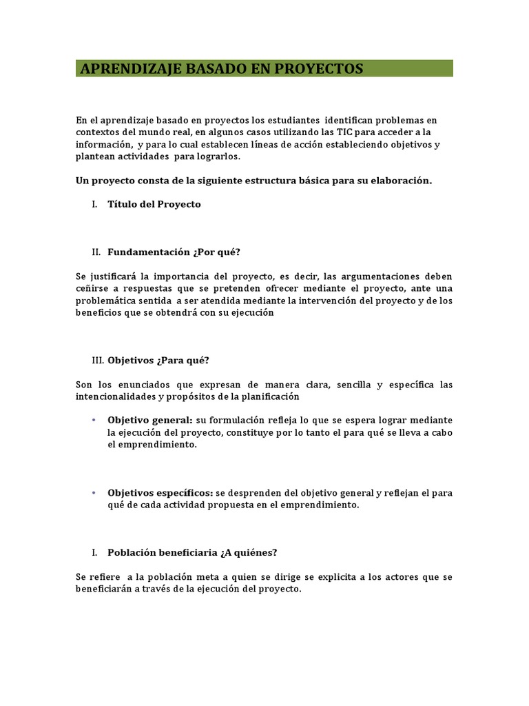Aprendizaje Basado en Proyectos | PDF | Aprendizaje en base a proyectos | Aprendizaje