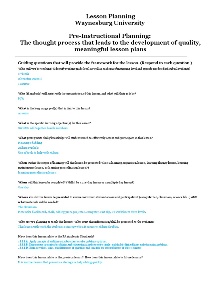 Adding Doubles Lesson Plan | PDF | Lesson Plan | Special Education