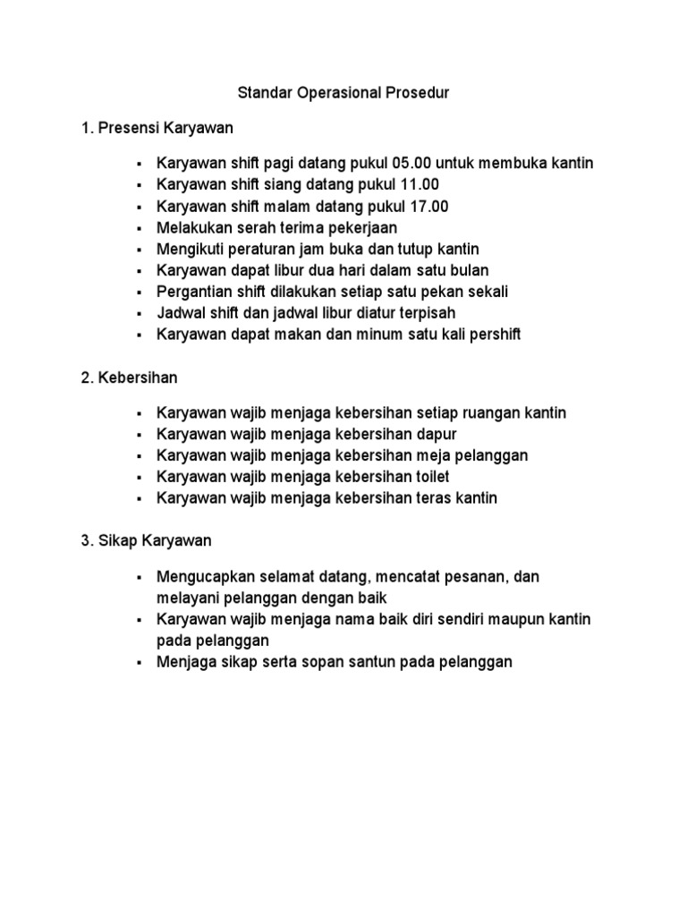 Standar Operasional Prosedur Karyawan | PDF