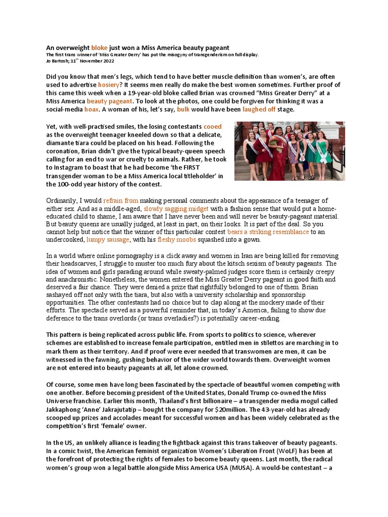 C1 An Overweight Bloke Just Won A Miss America Beauty Pageant | PDF ...