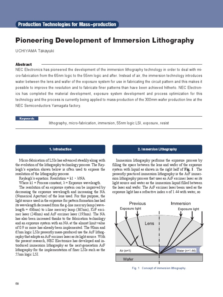 Immersion Lithography | PDF | Photolithography | Angular Resolution