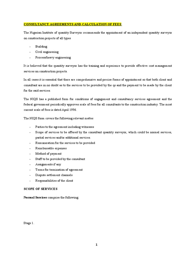 Consultancy Fee Scale for Nigeria | PDF | General Contractor | Consultant