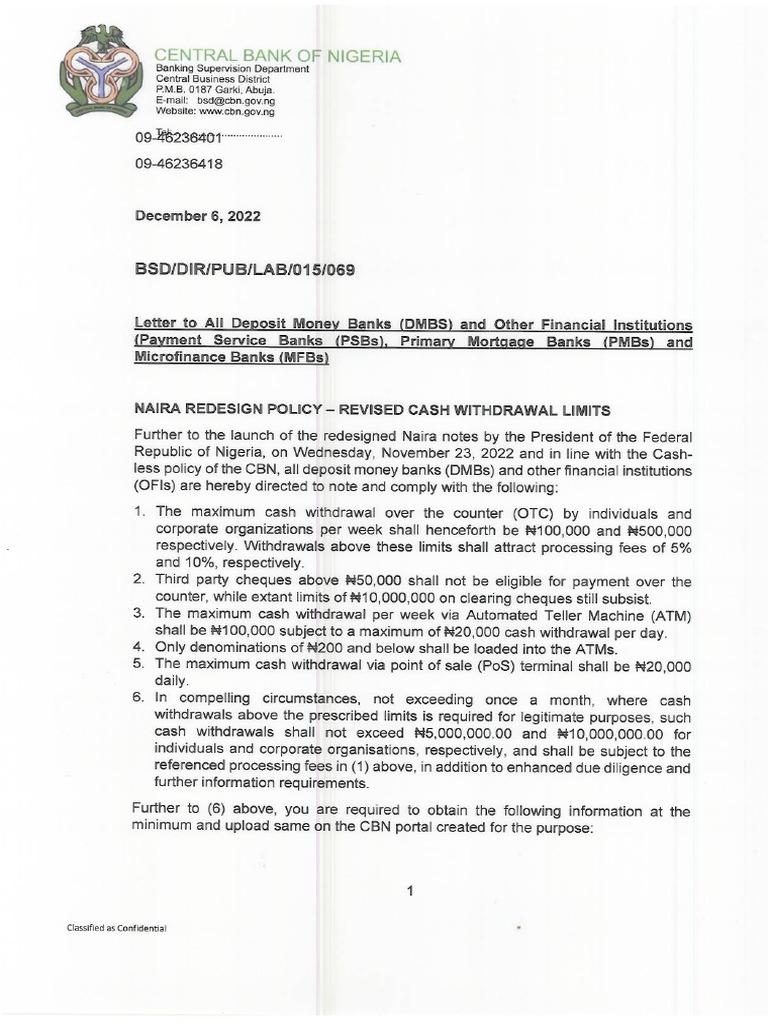 Naira Redesign Policy-Revised Cash Withdrawal Limits | PDF