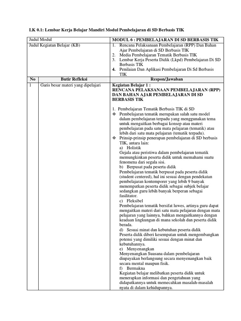 LK Modul 6 Pembelajaran Berbasis Tik Di SD | PDF