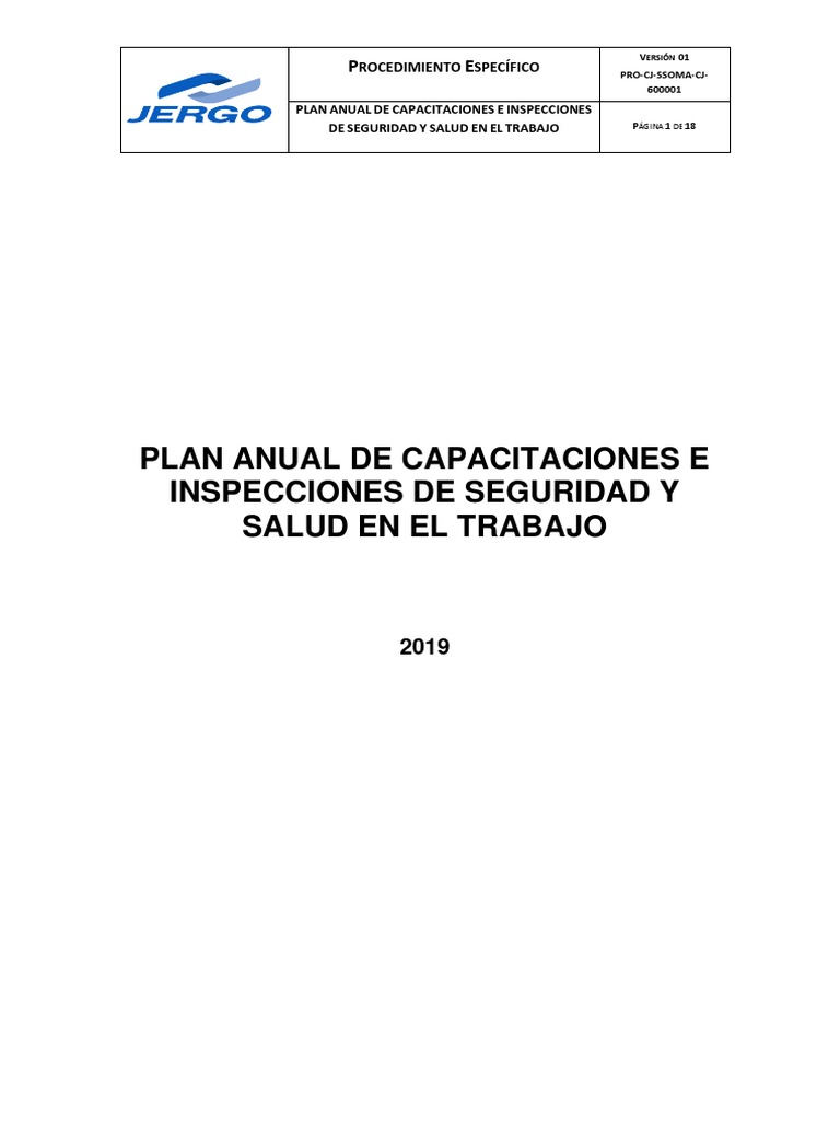 Plan Anual De Capacitaciones E Inspecciones De Seguridad Y Salud En El