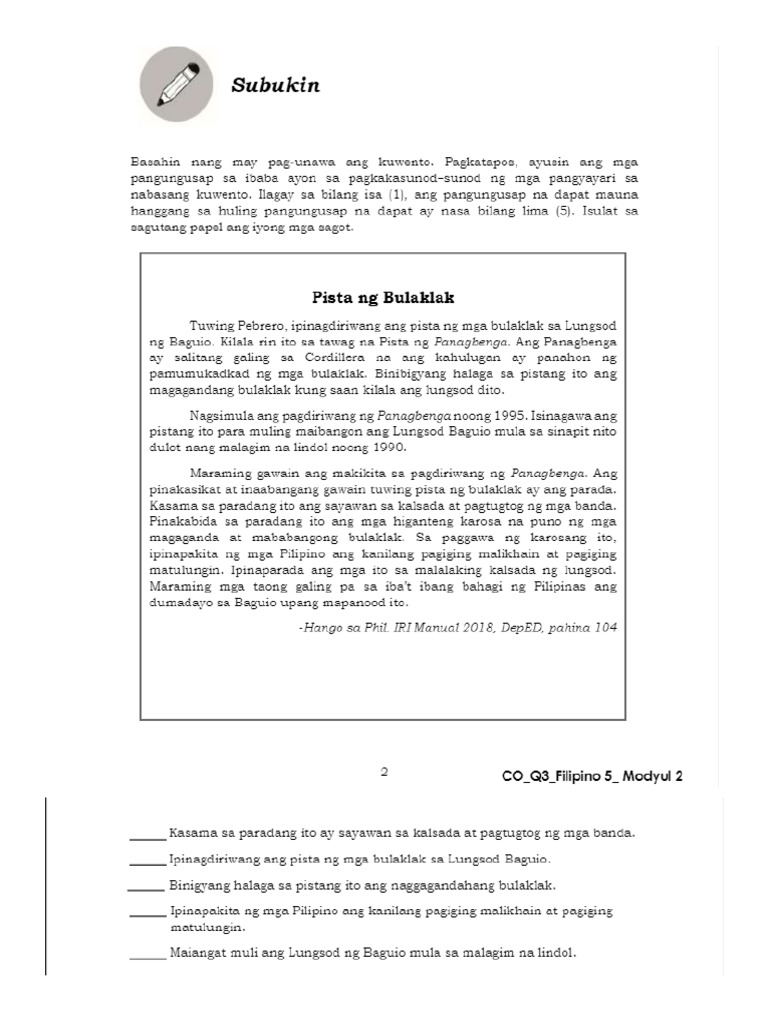 Grade 5 - Kronolohikal Na Pagsusunod-Sunod NG Mga Pangyayari | PDF