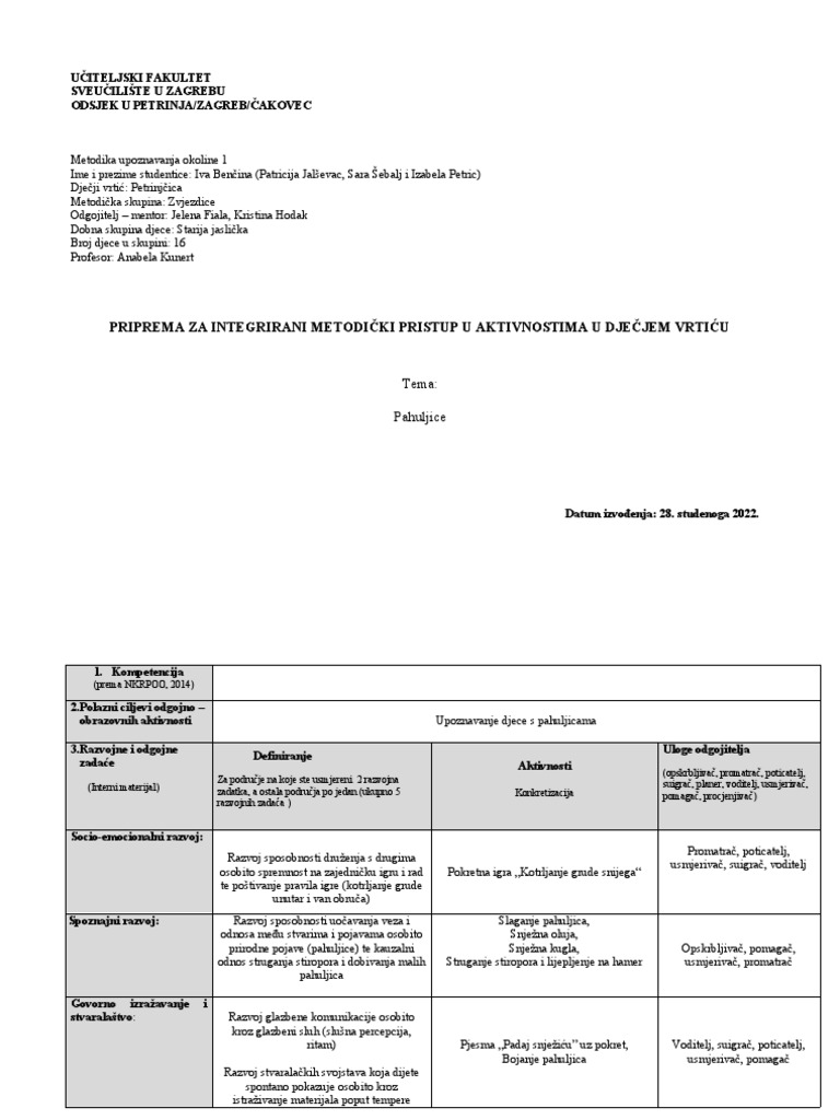 Priprema MUO 1 (Pahuljice) | PDF