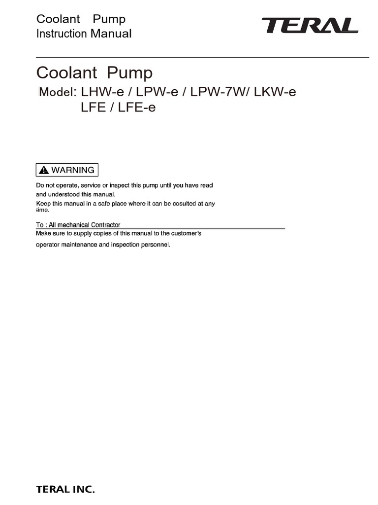 Coolant Pump:: LHW-e / LPW-e / LPW-7W/ LKW-e Lfe / Lfe-E | PDF | Pump ...