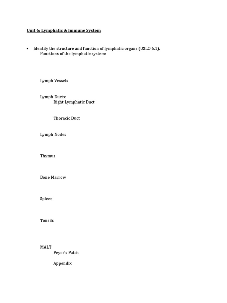 Unit 6 - Lymphatic - Immune Guided Notes | PDF