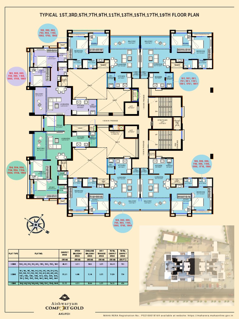 Floor Plans for Typical 1st, 3rd, 5th, 7th, 9th, 11th, 13th, 15th, 17th and 19th Floors of a ...