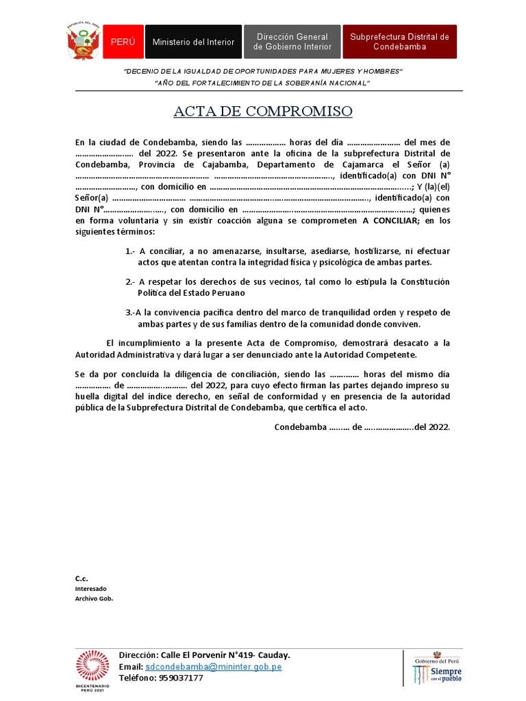 Modelo De Acta De Compromiso Simple