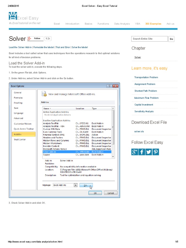Excel Solver - Easy Excel Tutorial | PDF | Microsoft Excel | Linear ...