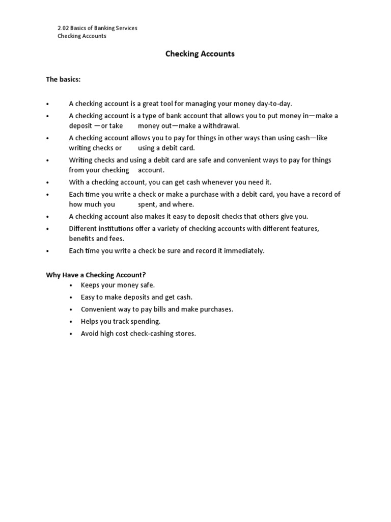 2.02 Basics of Banking Services Checking Accounts | PDF