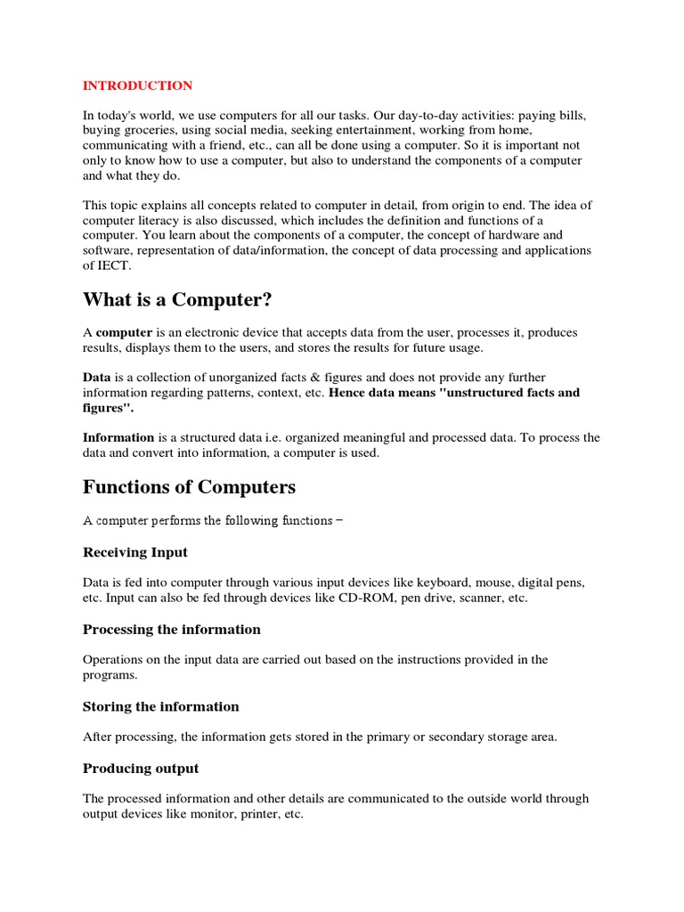 Introduction to Computer Components and Concepts | PDF