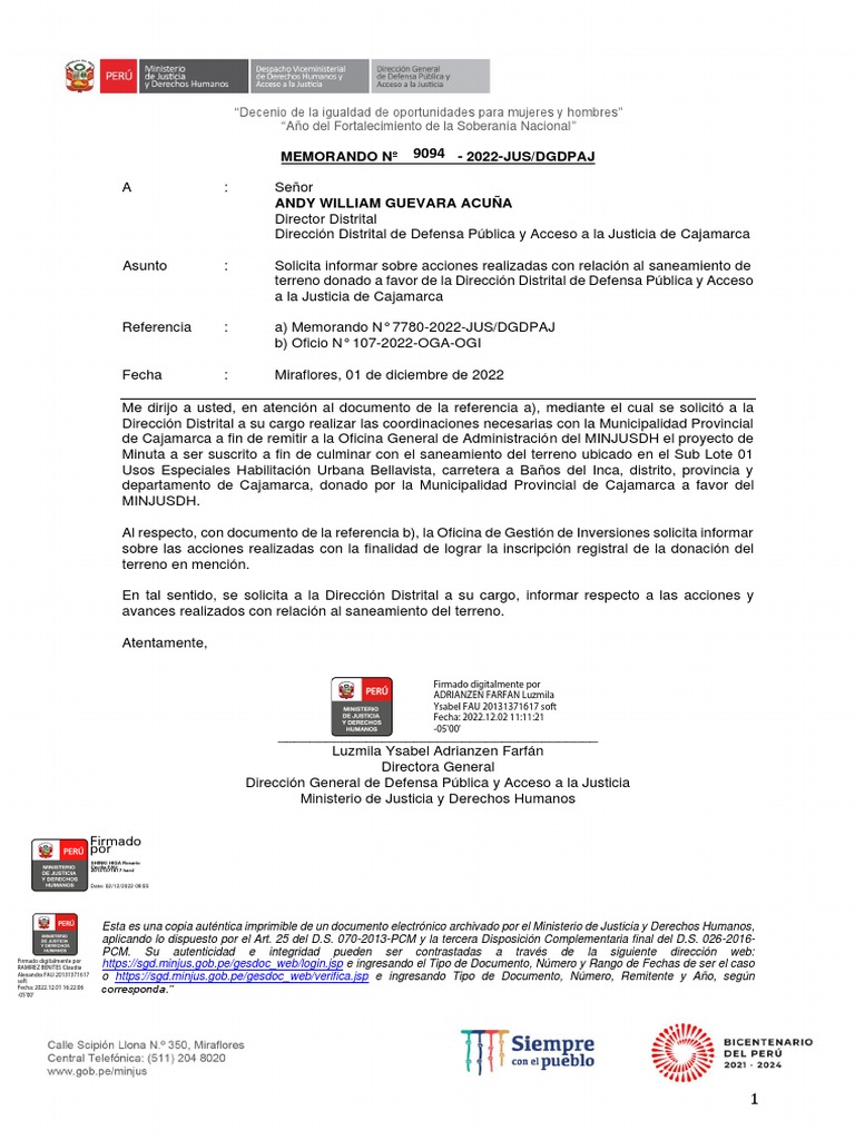 Memorando 009094 2022 Jus Dgdpaj | PDF