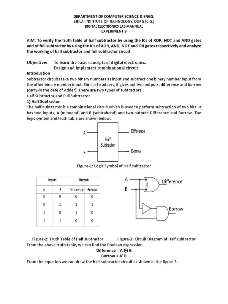 Experiment 9 | PDF | Subtraction | Logic Gate