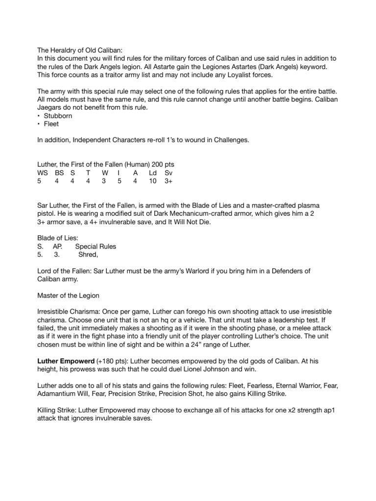 The Heraldry of Old Caliban: Rules for the Forces of Caliban | PDF