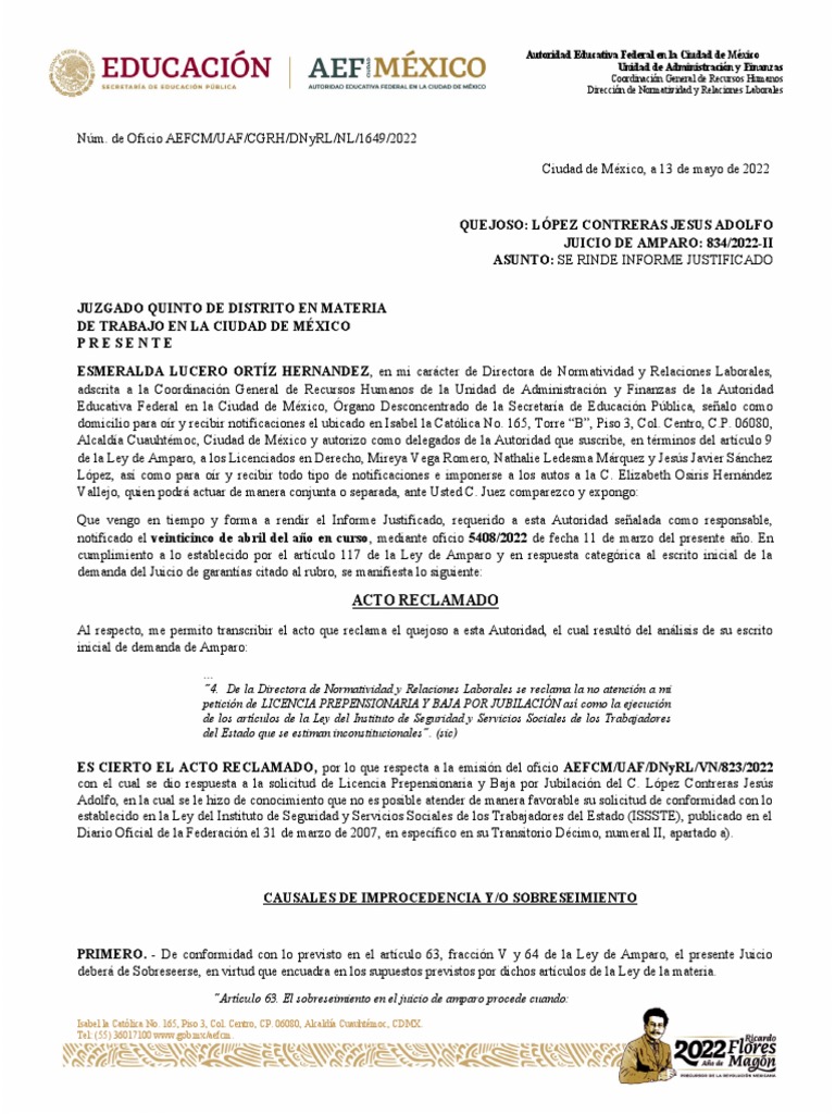 Informe Justificado | PDF | Caso de ley | Jubilación