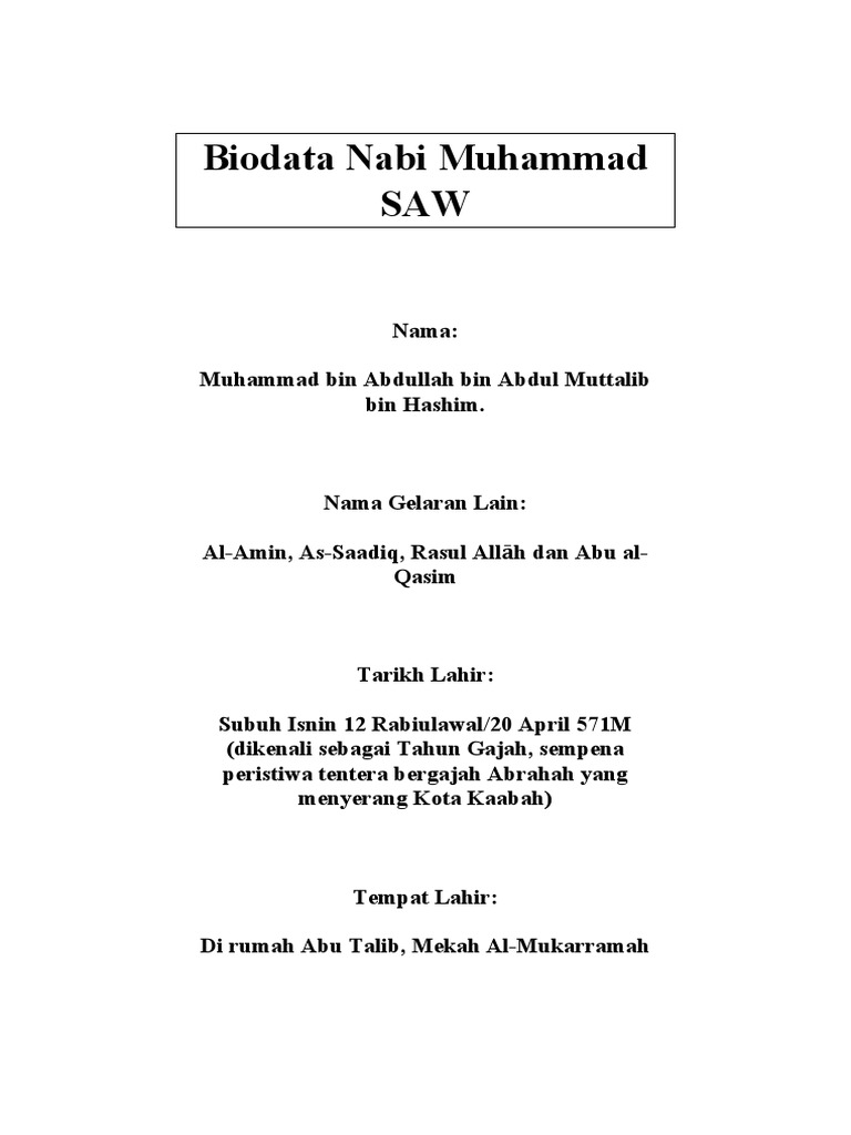 Biodata Nabi Muhammad SAW | PDF