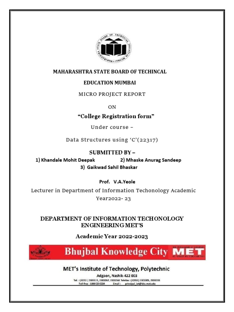 College Registration Form Project Report | PDF | Rubric (Academic ...
