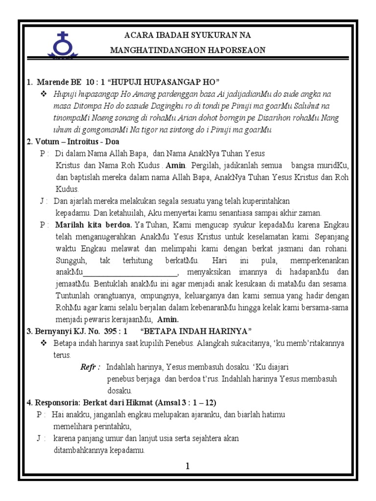 Acara Ibadah Syukuran Malua | PDF