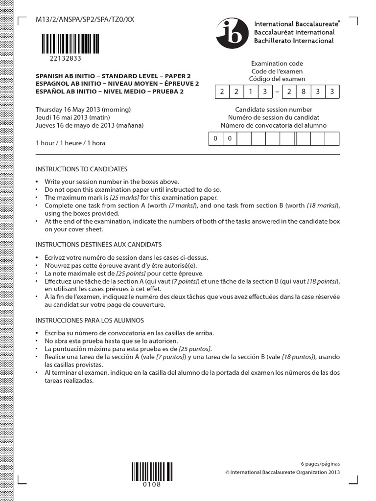 Spanish Ab Initio SL Paper 2 | PDF Spanish Ab Initio SL Paper 2 | PDF