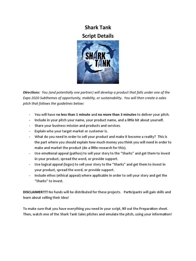 Shark Tank Script Preparation Sheet | PDF