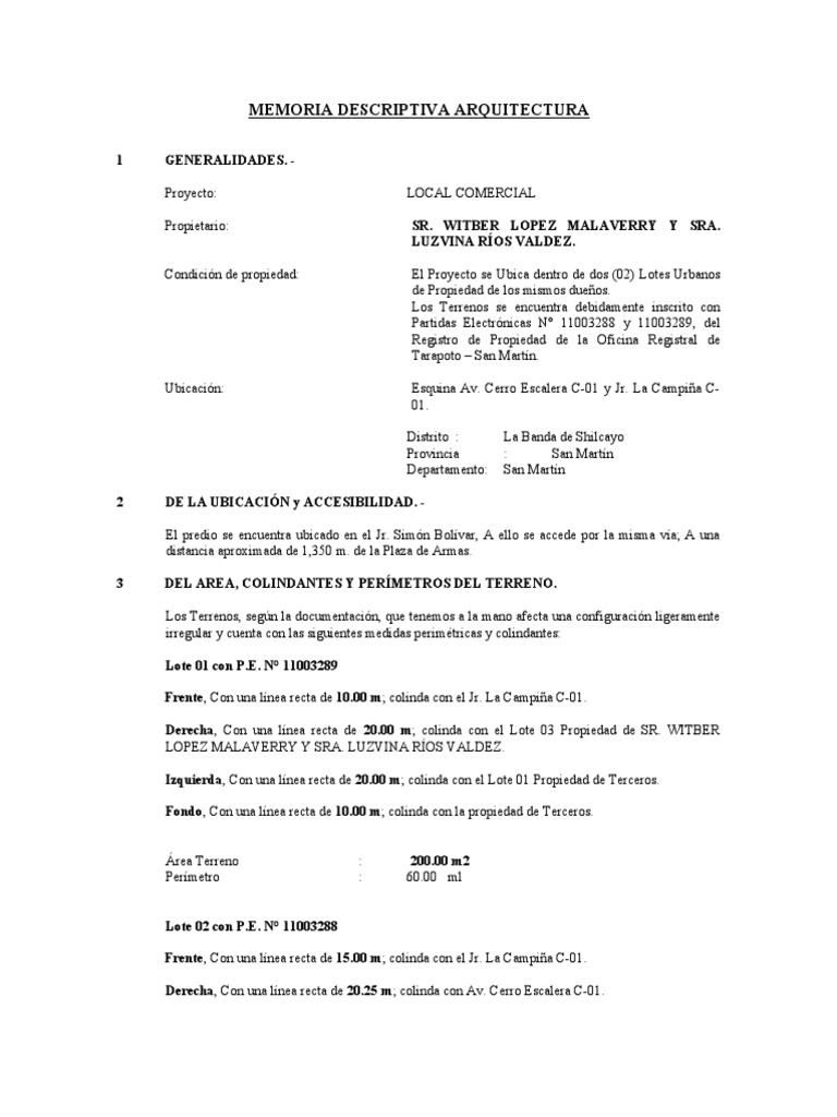 Memoria Descriptiva Arquitectura | PDF | edificio | Sectores Economicos