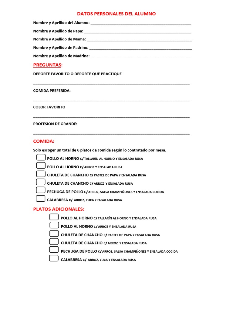 Datos Personales Del Alumno | PDF