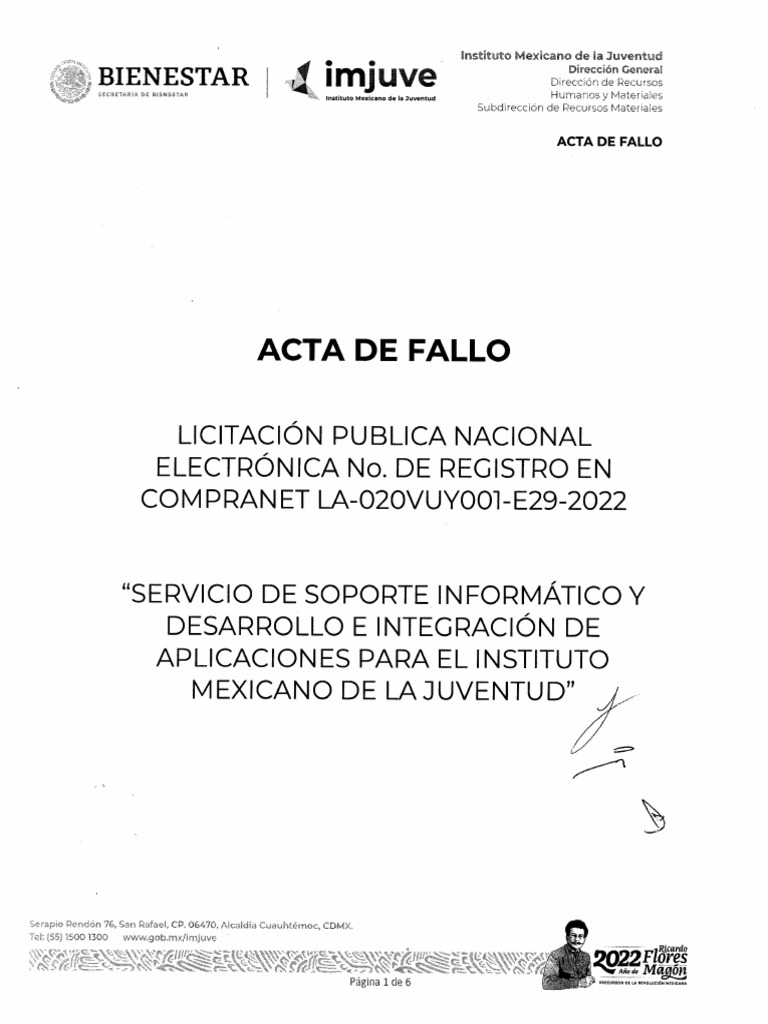 Acta de Fallo Servicio de Soporte Informático | PDF