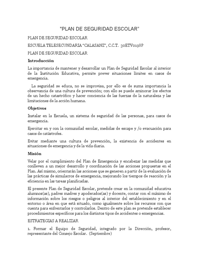 Plan de Seguridad Escolar | PDF