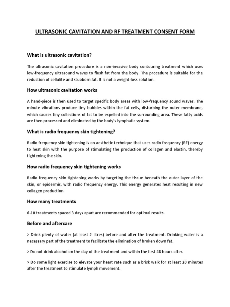 Treatment Consent Form Ultrasonic Cavitation and RF | PDF | Ultrasound ...