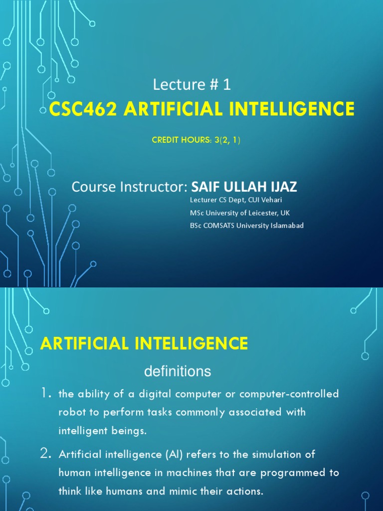 CSC462-AI Lec01 Slides | PDF | Artificial Intelligence | Intelligence (AI) & Semantics