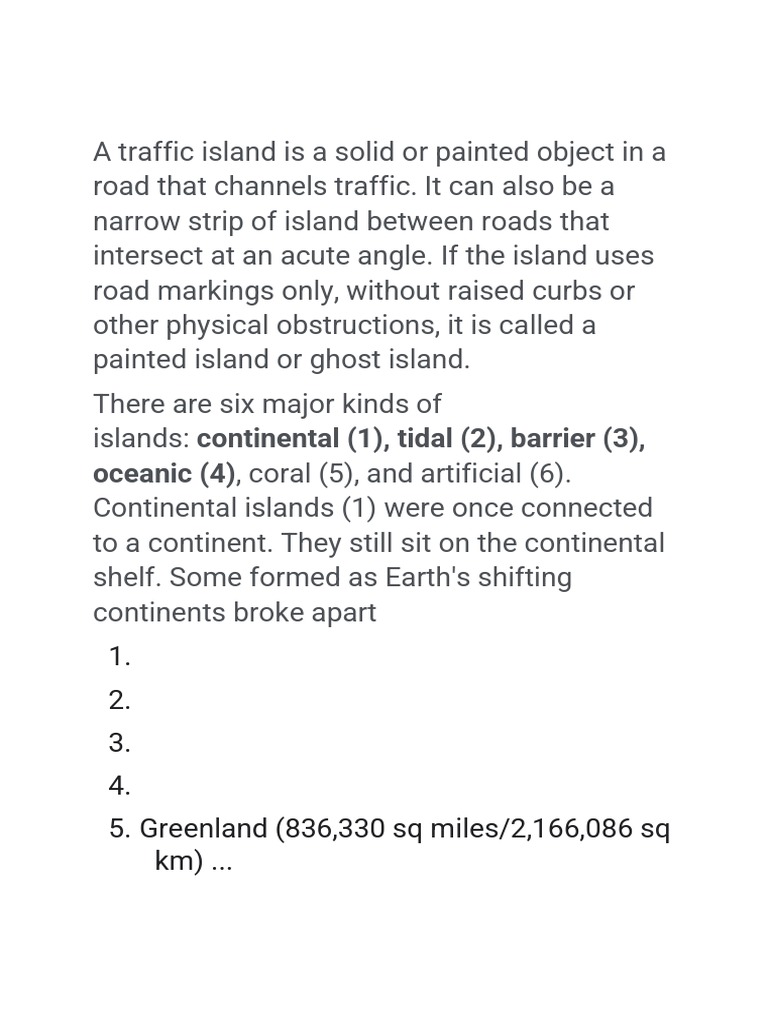 Oceanic (4), Coral (5), and Artificial (6) .: 1. 2. 3. 4. 5. Greenland ...