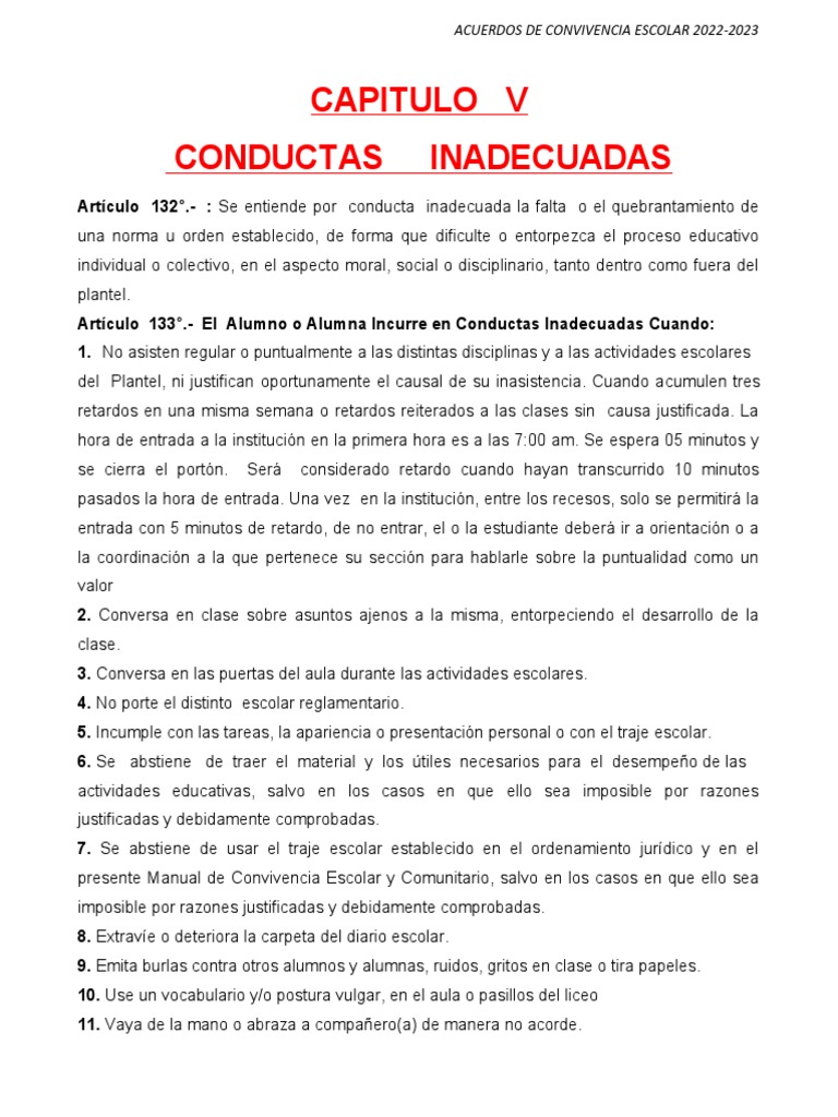 Conductas Inadecuadas | PDF | Disciplinas | Regulación