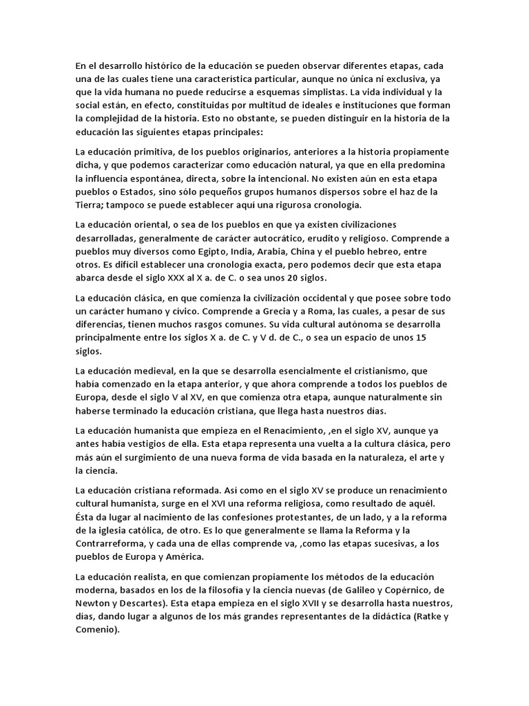 Etapas De La Historia De La Educacion Pdf Renacimiento Vida